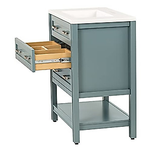 Spring Mill Cabinets Eaton Bathroom Vanity with 2 Drawers, Open Shelf, and White Sink Top, 30.25" W x 18.75" D x 35.41" H, Sage