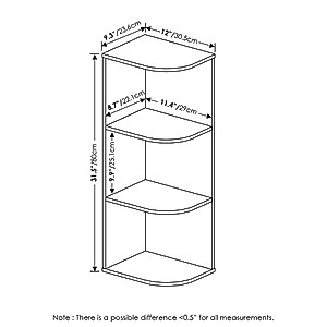 Furinno Pasir 3-Tier Corner Open Shelf Bookcase, White