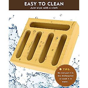 VenDotbi Bag Storage Organizer, Bamboo baggie organizer with Slider, Suitable for Kitchens and Countertop to Storage Gallon, Quart, Sandwich & Snack Bags and other Size Bag Organizer-Natural