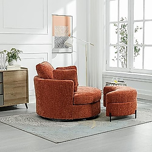 Oversized Swivel Accent Barrel Chair with Storage Bench Large Ottoman+4 Pillows,Comfy Upholstered 360 Recliner Sofa Club Chaise Leisure Round Loveseat Lounge Armchair for Living Room/Hotel/Nursery