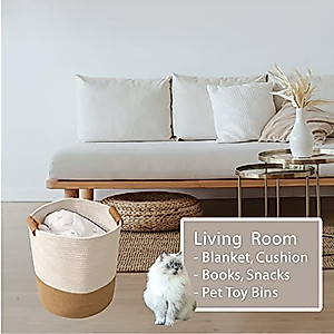 OHROS 1 Piece Woven Baskets For Storage Rope Laundry Basket For Organizing Hamper Boho Cotton Laundry Basket For Bathroom Towel Blanket Closet Clothes Storage Toy Bin Round Tall Basket 13.5 X 14.5"