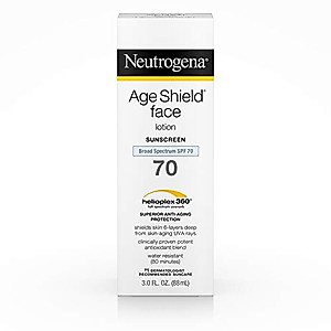 Neutrogena Age Shield Anti-Oxidant Face Lotion Sunscreen with Broad Spectrum SPF 70, Oil-Free & Non-Comedogenic Moisturizing Sunscreen to Prevent Signs of Aging, 3 fl. oz (Pack of 2)