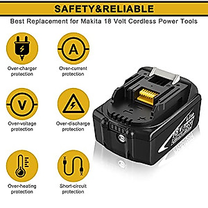 Upgraded to 6.0Ah BL1860B Replacement Battery Compatible with Makita 18V Battery Lithium Ion BL1860 BL1850 BL1850B BL1840 BL1840B BL1830 BL1830B BL1815 BL1815B LXT-400