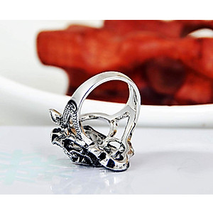 Yfnfxl Women's Cocktail Ring Fashion Black Crystal Marcasite Rose Flower Stainless Steel Rings