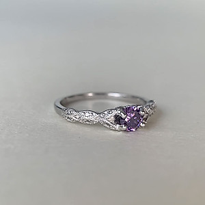 LUVJOO Amethyst Engagement Ring Silver Purple February Birthstone Rings Dainty Anniversary Promise Gift Size 6, Amethyst,Purple