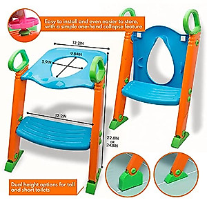 Potty Training Seat Toilet w/Step Stool Ladder & Splash Guard, Kids Toddlers Trainer w/Handles. Sturdy & Foldable. Non-Slip Steps & Anti Slip Pads. Adjustable Potty Chair - Boys Girls Baby (Blue)