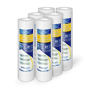 20 Micron Sediment Water Filter Cartridge 10"x 2.5", Four Layers of Filtration, Removes Sand, Dirt, Silt, Rust, Made from Polypropylene for any RO Units or Whole House Water Filtration Systems 6 Pack