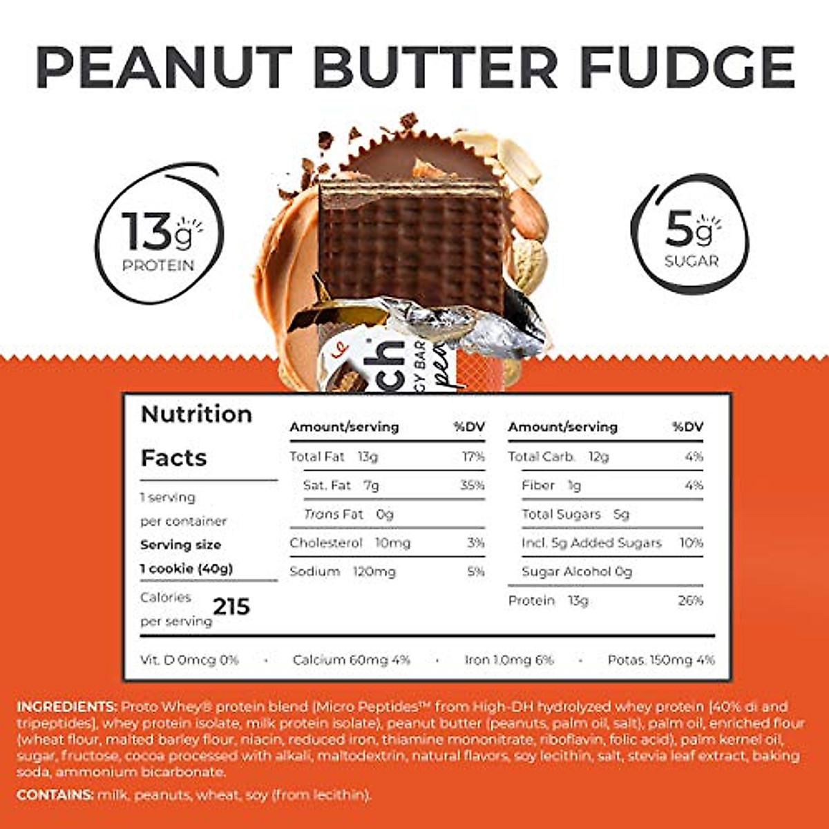 Power Crunch Whey Protein Wafer Bars, High Protein Snacks with Delicious Taste, Peanut Butter Fudge, 1.4 Ounce (12 Count)