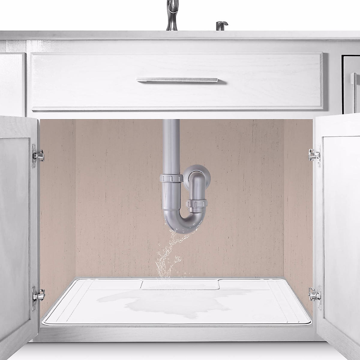 Original Under Sink Mat - Adjustable Silicone, Waterproof Vanity Mat - 28" x 19" or Smaller