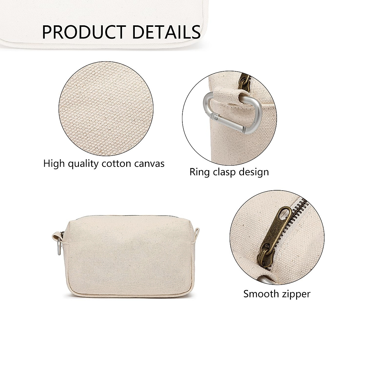 YONBEN Organizer Bag -Lightweight Cosmetic Bag with Ring Clasp, Perfect Travel Makeup Bag for Women,nylon Stand Up Design (Beige/Canvas)