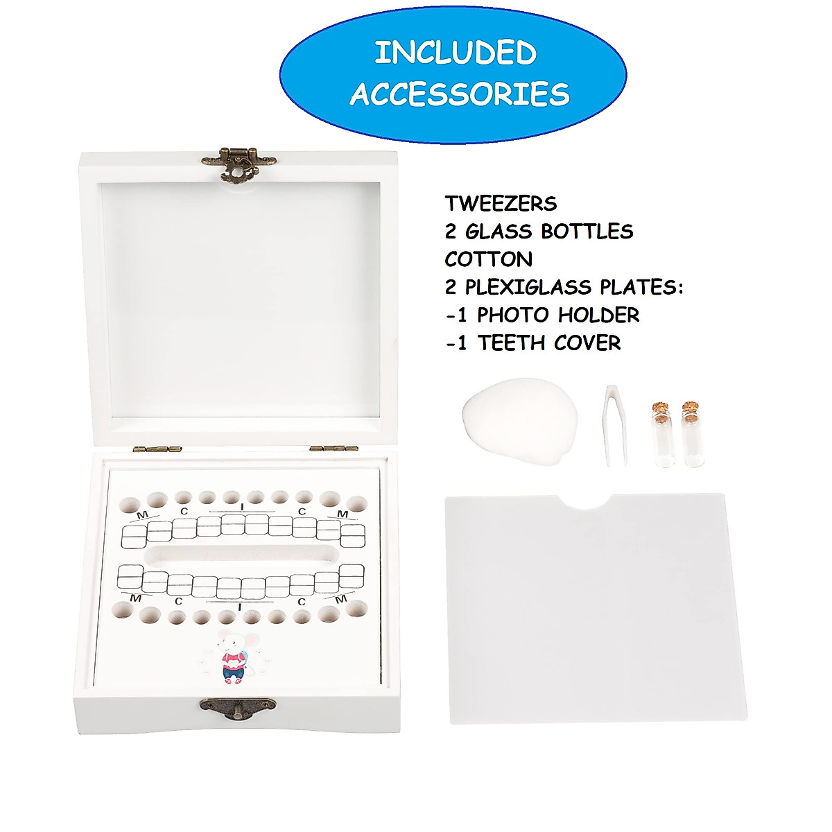 Dravira Baby Keepsake Tooth Box - Lost Teeth Holder Boy and Girl - Tooth Fairy Organizer - Gift for Parents and Kids - White Wood