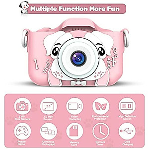 Children Digital Camera, Kids Camera, Anti-Drop Mini Children Selfie Cartoon Camera, 1080P HD Digital Video Camera for Girls Boys Christmas Birthday Gifts(Pink)