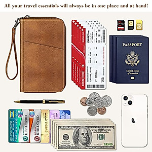 Fintie Family Passport Holder Wallet, RFID Blocking Travel Document Organizer Clutch Bag Credit Cards Case Cover for Women Men (Brown)