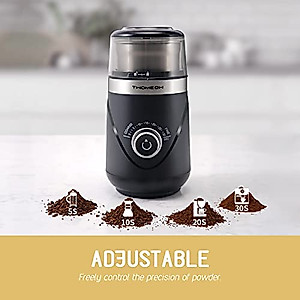 TWOMEOW Adjustable Electric Coffee Grinder with 10 Grind Settings, Spice Grinder and Coffee Bean Grinder with 1 Removable Stainless Steel Bowl, for Cold Brew Maker and Espresso Grinder, Black