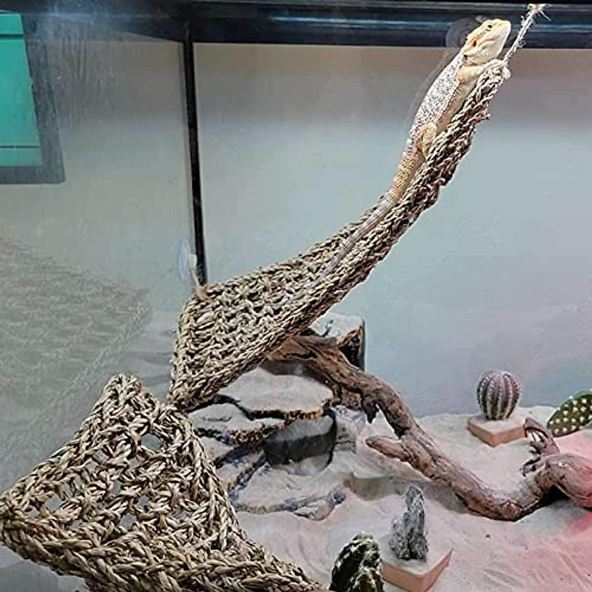 MUYG 4 PCS Bearded Dragon Hammock, Lizard Lounger Reptile Natural Seagrass Hammocks Climb Vines Plant Decoration Terrarium Accessories for Lizards Chameleon Gecko Snakes Crown Geckos