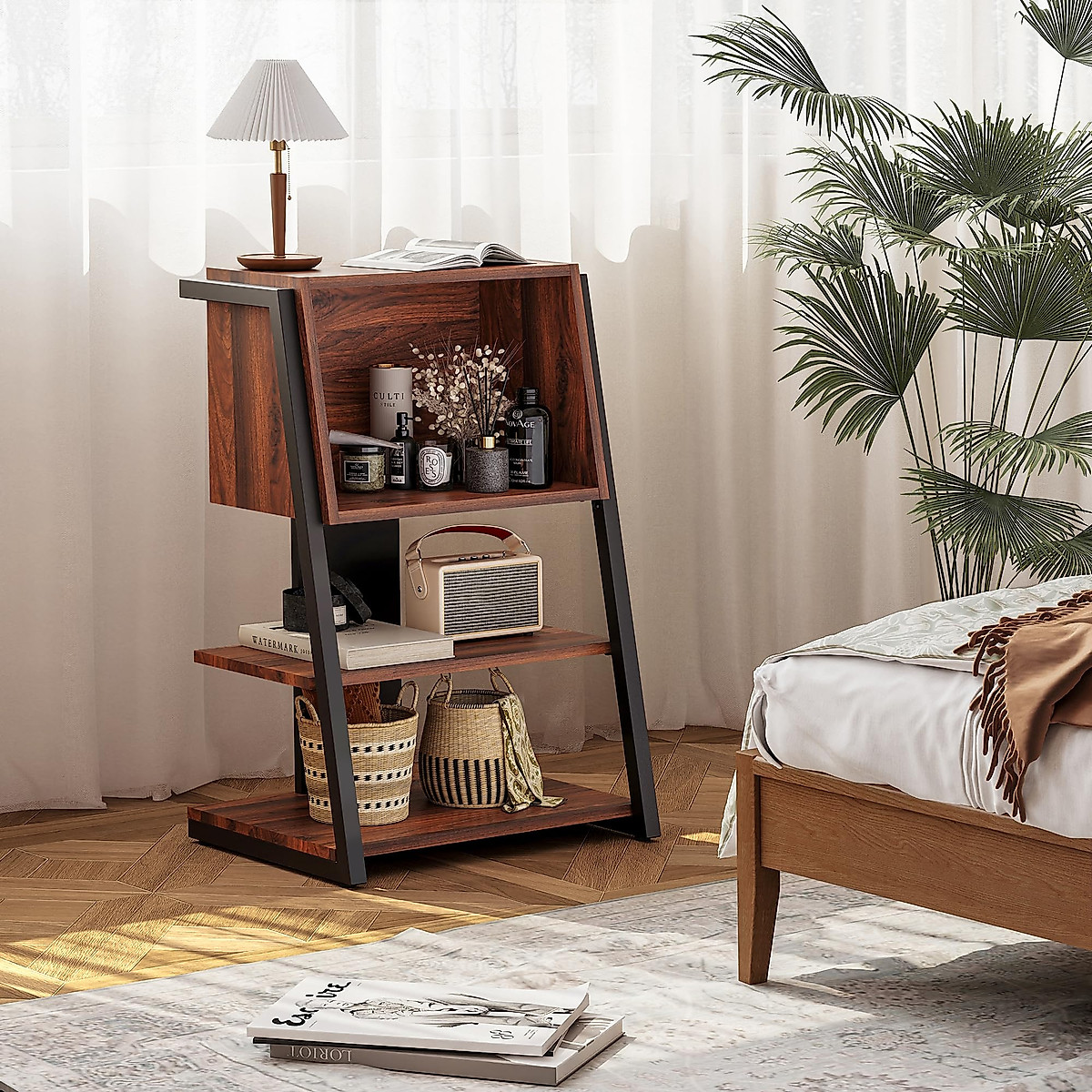 Fenge Bookshelf, 4 Tier Industrial Bookcase, Ladder Book Shelf with Storage Organizer, Small Bookshelves and bookcases for Office, Bedroom, Living Room