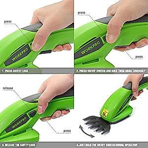 WORKPRO Cordless Grass Shear & Shrubbery Trimmer and Garden Flooring Knee Pads with Foam Padding, Electric Grass Trimmer Hedge Shears/Grass Cutter Rechargeable Lithium-Ion Battery and Charger Included