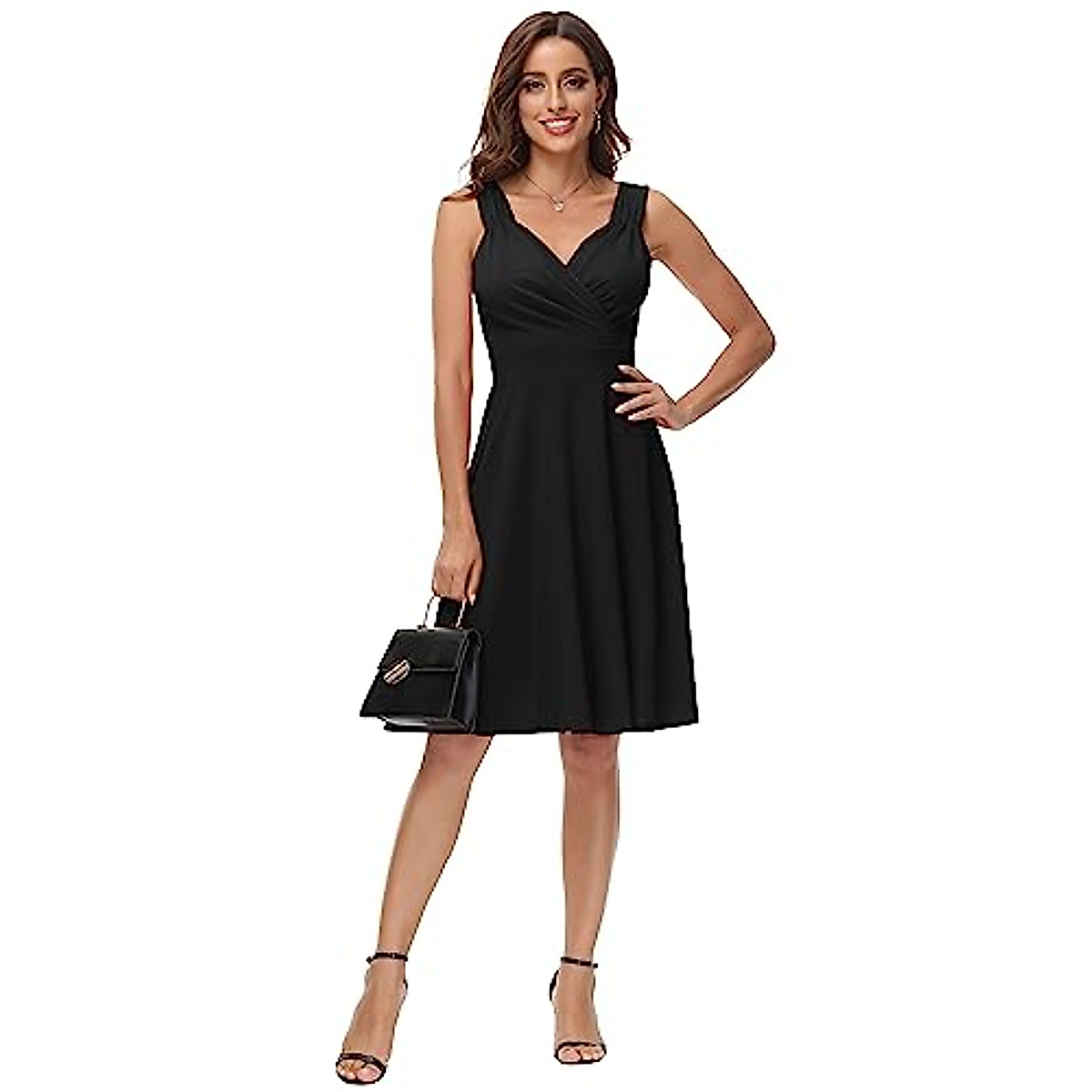 GRACE KARIN Black Cocktail Dresses for Women Wedding Guest A line Short Bridesmaid Dress M