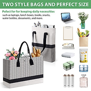 GARPROVM 2PCS Canvas Tote Bag, Initial Bag Canvas Bags Beach Bag Reusable 16oz Canva Shopping Bag, Birthday Holiday Party Christmas Gift, for Mother Teacher Women Friends Bridesmaids, Pinstripes