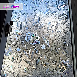 Instruban Window Privacy Film 3D Tulip Pattern - Static Cling No Glue Anti UV Decorative Window Vinyl, Window Sticker for Home Office -17.5 x 78.7Inch