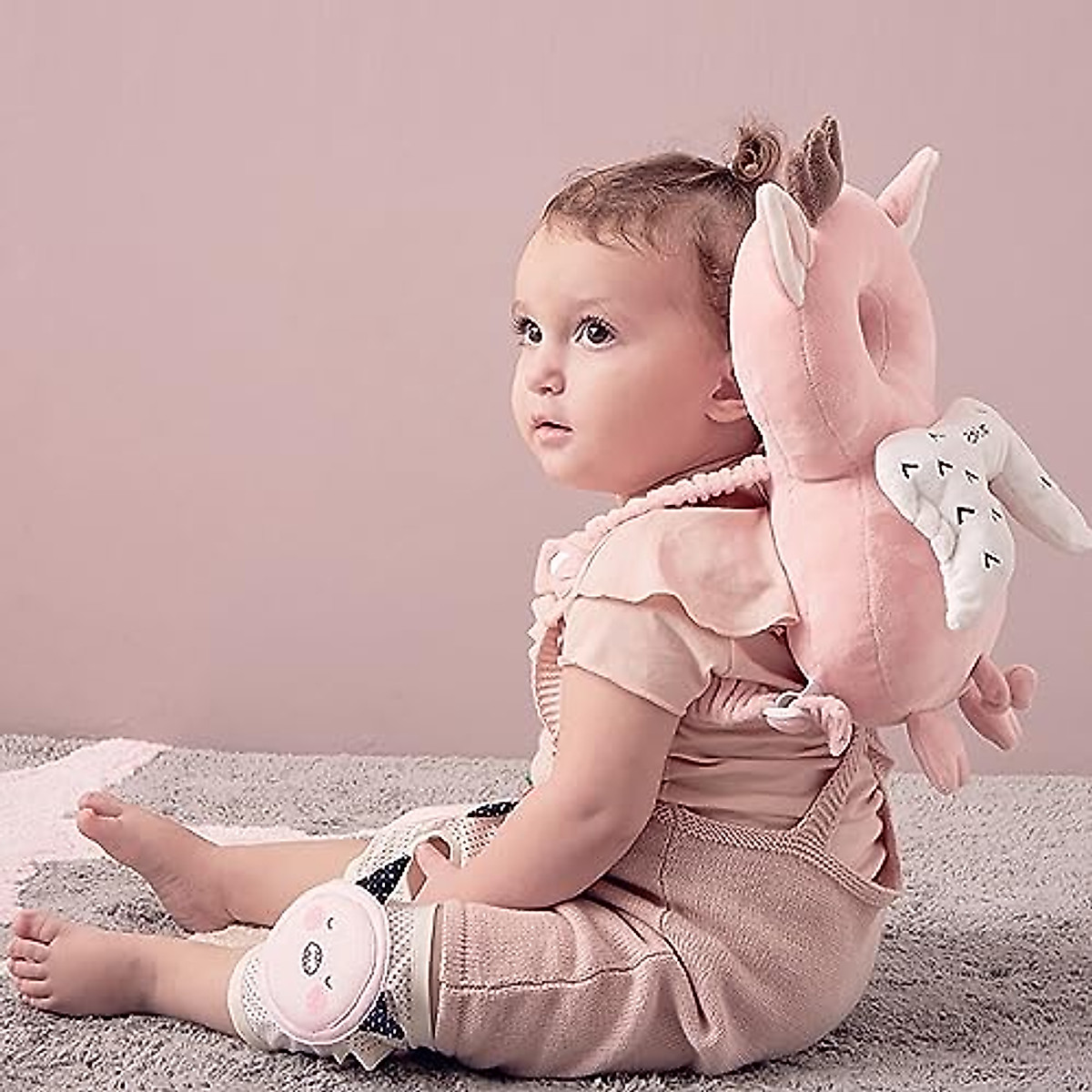 Bebamour Baby Walkers Protective Toddler Adjustable Baby Head Protection Safety Pad Backpack Wear for Crawling (Pink-Pig, Pig)