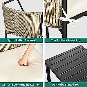 YITAHOME Wicker 3-Piece Outdoor Bistro Set, All-Weather Patio Conversation Set with Stackable Chairs & Table, Outdoor Sectional Furniture Set for Balcony, Backyard, Pool, Porch, Deck - Beige