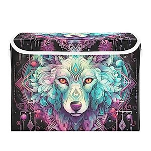 ZRWLUCKY Nature Astrology Wolf Storage Organizer Box with Lids and Handle Sturdy Foldable Storage Container Bin for Playroom, Office, Kids, Nursery