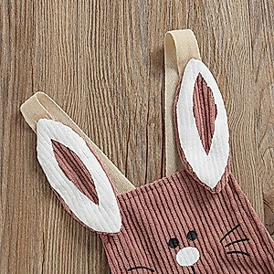 WASAIGOOD My First Easter Baby Romper Newborn Boys Girls Corduroy Backless Romper Bodysuit Rabbit Ears Suspender Overalls (Pink,6-9 Months)