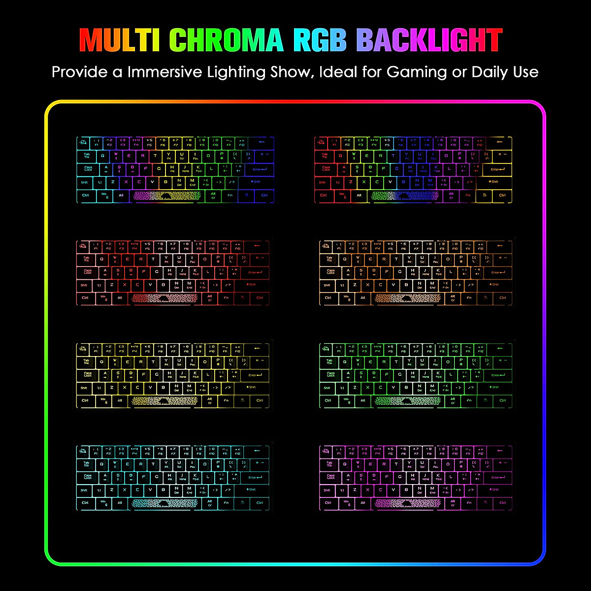 ZIYOU LANG K61 60% Gaming Keyboard Mini Portable with Rainbow RGB Backlit Ergonomic 62Key Layout 19Key Anti-ghosting Mechanical Feel Waterproof USB Wired for PC Mac Windows Gamer Laptop Typists(Black)
