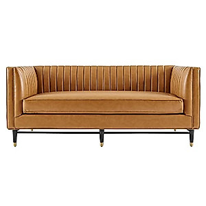 Modway Devote Channel Tufted Vegan Leather, Loveseat, Tan