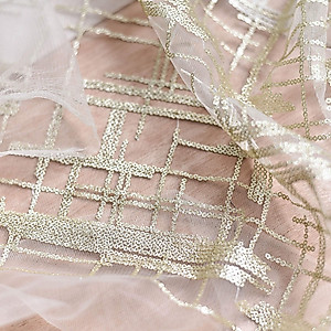 Shimmery Lace Fabric Irregular Sequined Lace Mesh Fabric by The Yard for Prom Dress Evening Ballgown 51 inches Width Champagne Gold Color