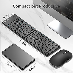 Acoucou Foldable Keyboard and Mouse Combo, Wireless Keyboard and Mouse Set, Portable Travel Keyboard for Tablet Smartphone Laptop, Compatible with Mac/iOS Windows Android System-3 Bluetooth Channels