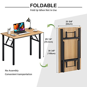 Need Folding Desk for Home Office 39-3/8'' Length Modern Folding Table Computer Desk No Install Needed Teak Color Desktop Black Frame, AC5BB(10060)