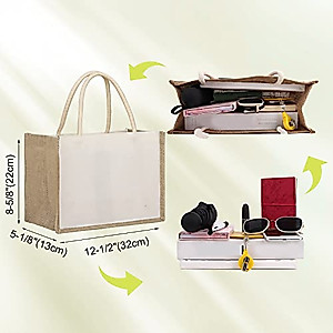 TOPTIE 6 PCS Cotton Canvas Tote Bags with Burlap Sides, Reusable Grocery Shopping Bag Gift Bag