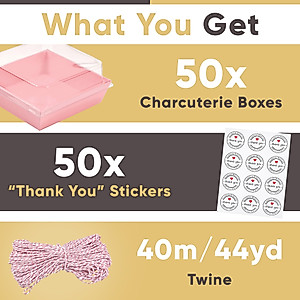 Leafiew 50 Pack Bakery Boxes - Small Dessert Boxes To Go - 5 Inch Paper Mini Cake Boxes, Clear Treat Boxes, Disposable Cookie Cake Slice Containers for Charcuterie, Strawberries, Baked Goods (Pink)