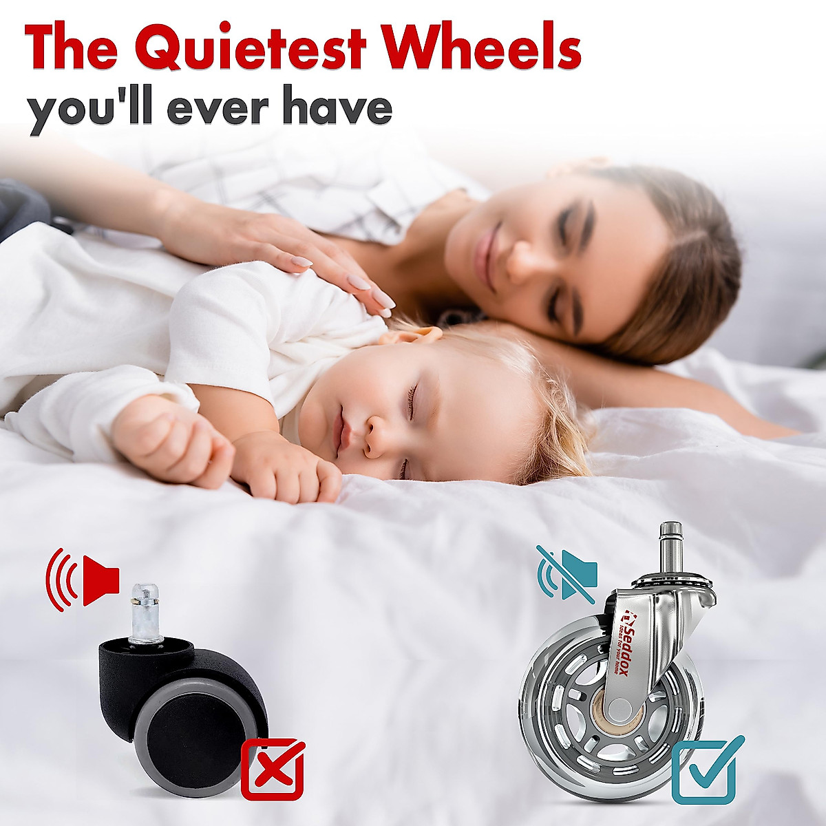 Professional Office Chair Wheels 10mm Stem - FIT IKEA Chairs ONLY - 3'' Replacement Rollerblade Rubber Chair Casters - Best Protection for Your Hardwood Floors Without Any Chair MATS - Silver