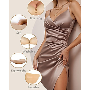 Cmojsk Sticky Bra, Backless Strapless Bra Push Up, Adhesive Invisible Lift Up Bras 2 Pairs Black/Beige