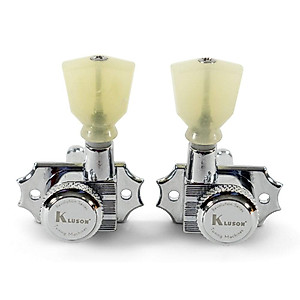 Kluson Revolution Diecast Tuners - 3 Per Side - Pearloid Keystone Button, Locking Chrome