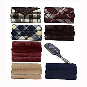 Sunbeam Navy Herringbone Microplush Heated Throw