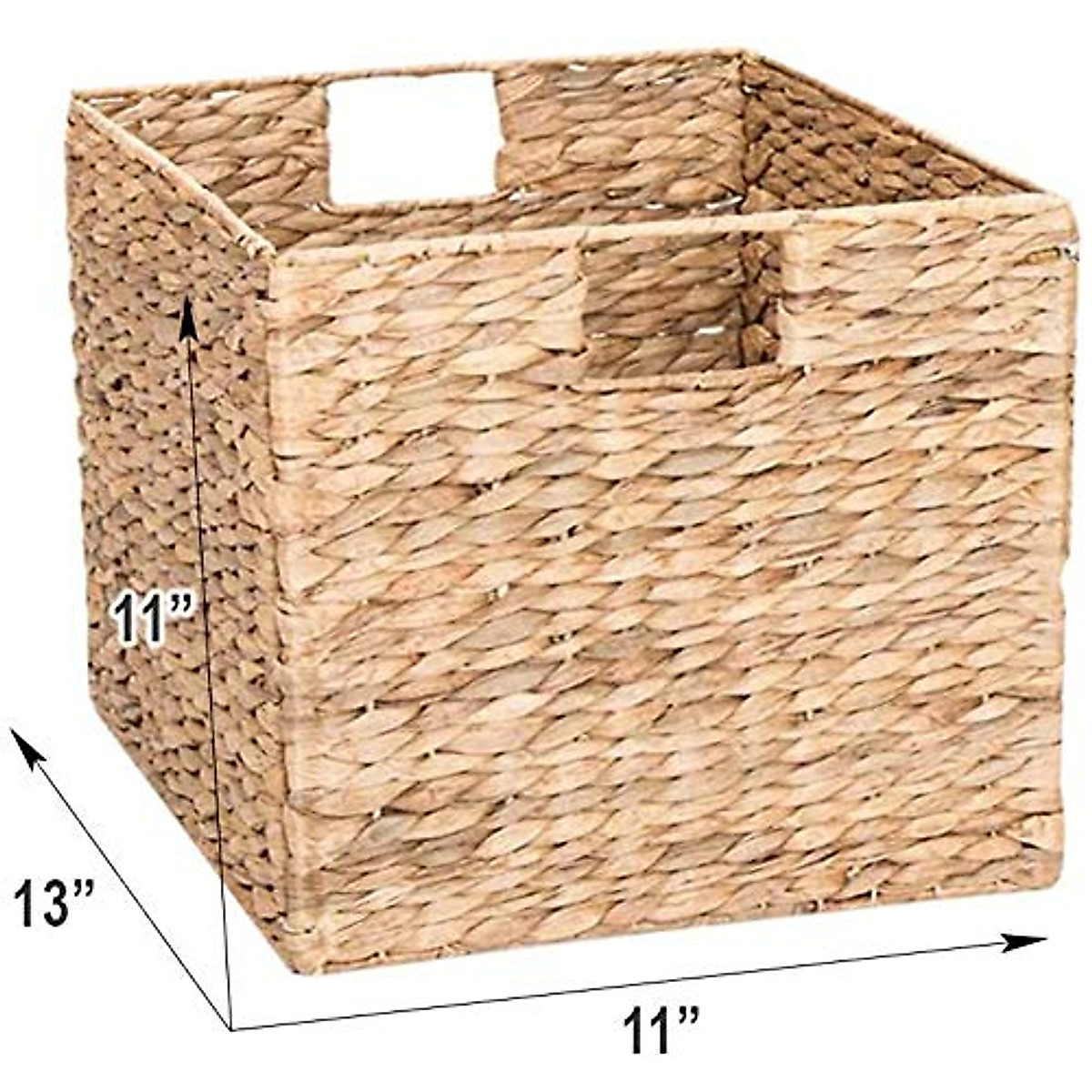 4 Decorative Hand-Woven Small Water Hyacinth Wicker Storage Basket, 13x11x11 Perfect for Shelving Units
