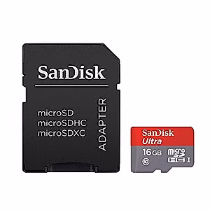 SanDisk Ultra 16GB Ultra Micro SDHC UHS-I/Class 10 Card with Adapter (SDSQUNC-016G-GN6MA)