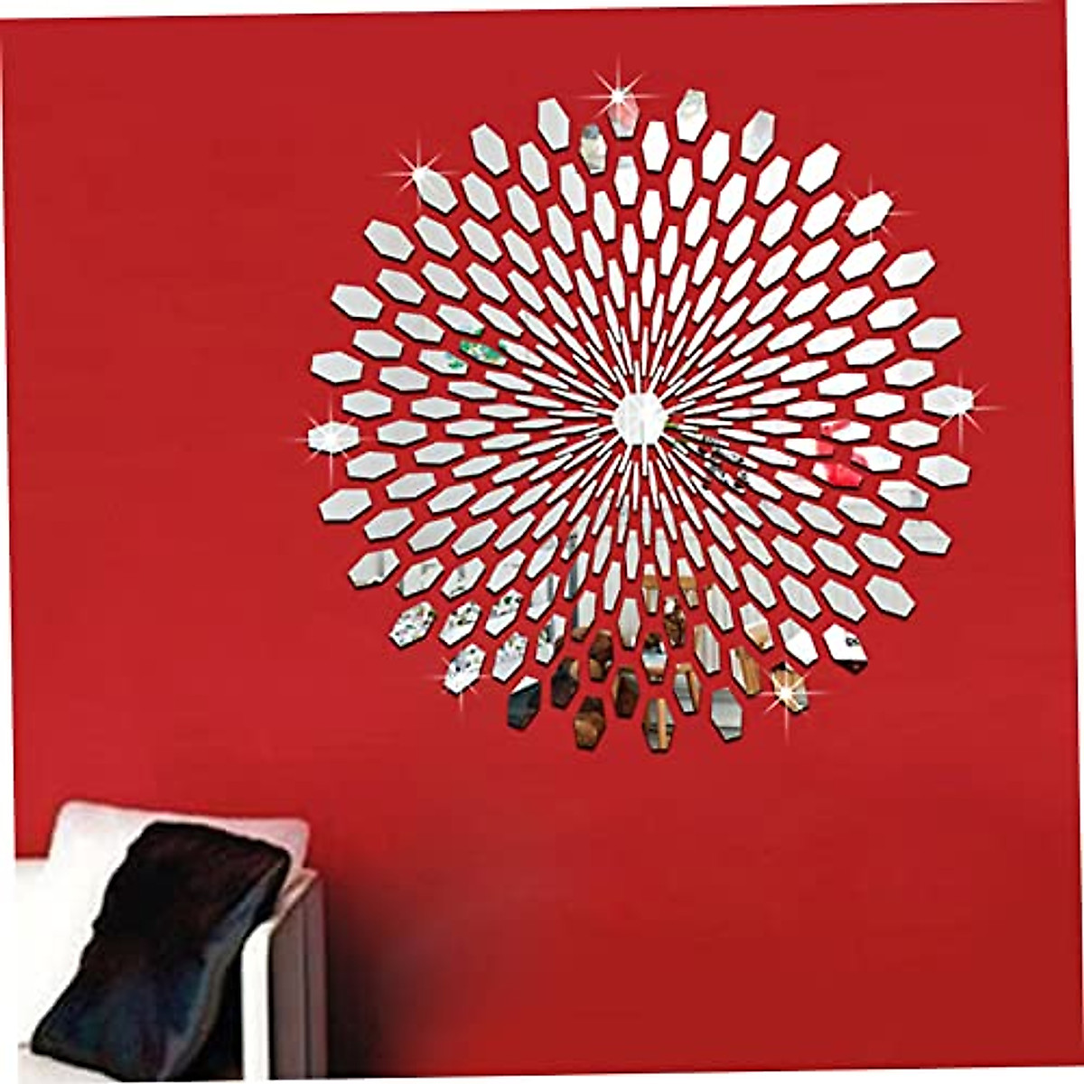 3D Sun Flower Mirror Wall Stickers Acrylic Mirror Wall Decals DIY Removable Sun Pattern Modern Mirror Surface Wall Decor for Bedroom Living Room Office TV Background Home Decoration Silver