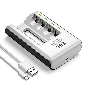 EBL Smart AA AAA Battery Charger for 1/2/3/4 AA AAA NiMH NiCD Rechargeable Batteries - Freely Charged by Power Bank, Adapter