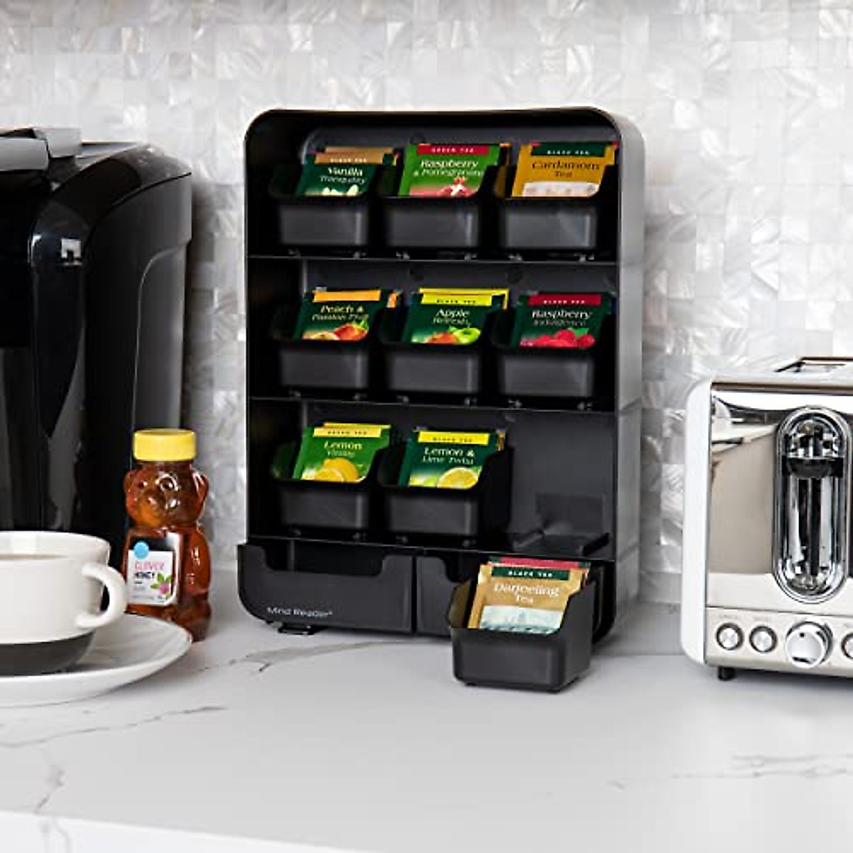 Mind Reader 9 Removable Drawers Tea Bag holder and Condiment Organizer, Black
