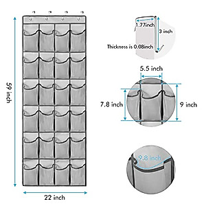 Felibeaco 2 Pack Over The Door Shoes Organizers, Behind Door Shoes Hang Holder Rack with 48 Mesh Large Pockets, Clear Fabric Shoes Hanger Storage Organizer Bag for Bedroom,Pantry,Dorm,Gray