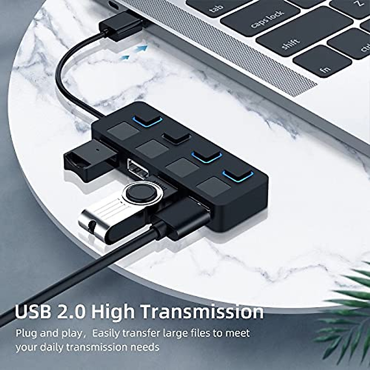CUJUX USB 2.0 HUB Multi USB Splitter 4 Port Expander Multiple USB 2.0 Hub Use Power Adapter USB2.0 Hub with Switch for PC Computer (Color : White)