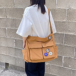 Canvas Messenger Bag Large Hobo Crossbody Bag with Multiple Pockets Shoulder Tote Bag for Women and Men (Brown)