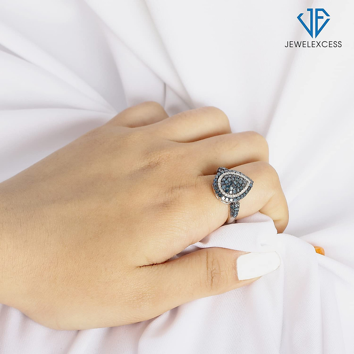 JEWELEXCESS Sterling Silver Blue & White 1 Carat Diamond Ring for Women| Dual-Colored Ring Band with Round Diamonds