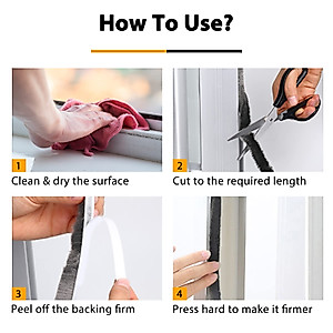 39.4FT Brush Weather Stripping, Neat Pile Self Adhesive Seal Strip for Windows and Door, Weatherstrip for Soundproofing, Windproof, Dustproof, Stronger Stickiness, 0.35'' Wide x 0.2'' Thick, Grey