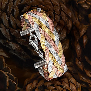 Ross-Simons Italian Tri-Colored Sterling Silver Reversible Braid Bracelet. 7 inches